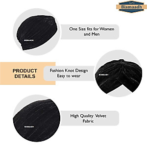 BISMAADH Soft Velvet Twisted Pleated Pre Tied Knot Readymade Turban/Pagri Chemo Cap Head Wraps-Cover for Men’s & Women’s (Dark Grey)