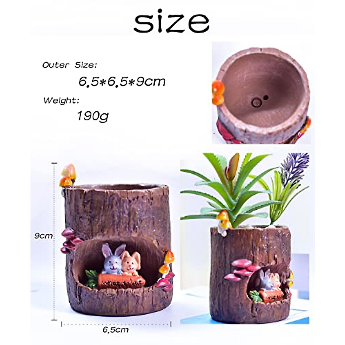 Desktop cute cartoon 3 little black bear resin fleshy flower pot with tray bonsai cactus flower pot vase holder decoration with drain holeWhite Rabbit