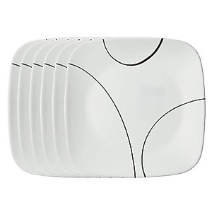 Corelle Vitrelle 6-Piece Salad Plates Set, Triple Layer Glass and Chip Resistant, Lightweight Square 9-Inch Plates, Simple Lines