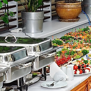 EVGTTI 4 Pack Chafing Dish Buffet Set, 8QT Stainless Steel Rectangular Chafers and Buffet Warmer Sets for Catering, with Food & Water Pan, Lid, Foldable Frame, Fuel Holder