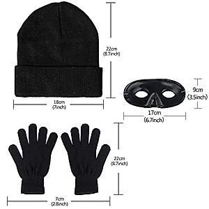 Auihiay 4 Pieces Robber Costume Set Include Canvas Dollar Sign Money Bag Bandit Eye Mask Knit Beanie Cap Gloves for Halloween Cosplay Burglar Theme Party