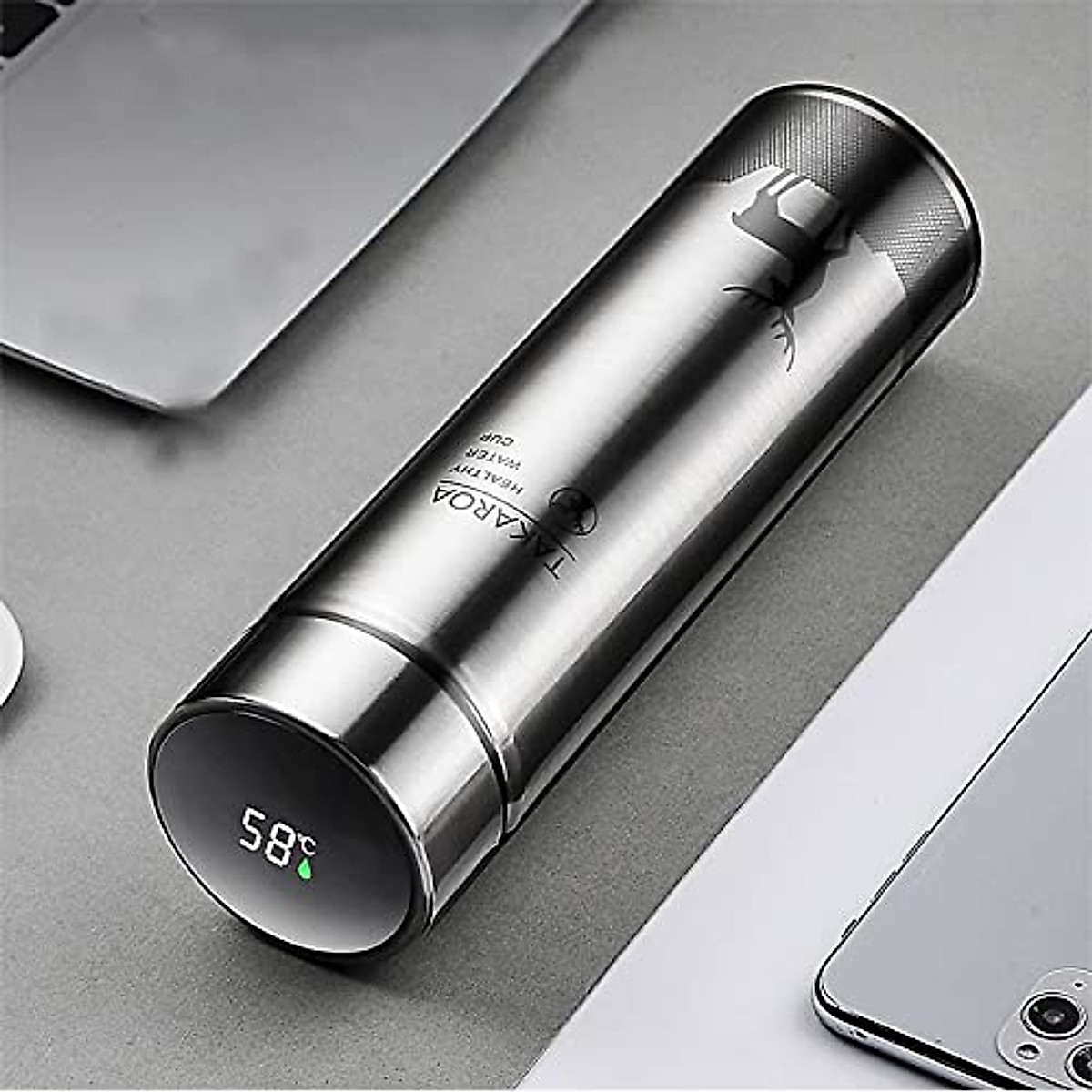Vacuum insulated stainless steel thermos cup | men's and women's reusable daily automotive leak-proof thermos | Smart display temperature series | 16 ounces. Hot Coffee/iced drink/Tea Cup