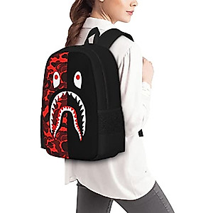AKMASK 17inch Shark Backpack Red Camouflage 3D Print Laptop Backpack Lightweight Casual Daypack Bookbag