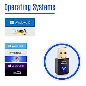 WiFi Nation® WiFi Dongle Mini 802.11ac AC600 USB WiFi Adapter, chipset: Realtek RTL8811AU, Dual Band 2.4GHz or 5GHz, Windows, MacOS and Linux Supported, Product Model: WN-H2