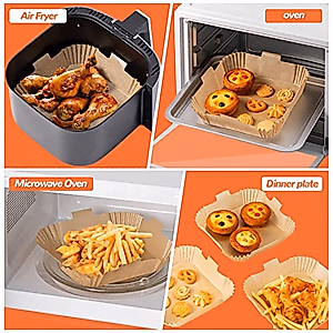 Air Fryer Liners 6.3 inch, 125 Pcs Square Disposable Paper Liners with Four Handles, Oil-proof Water-proof Parchment Paper, Food Grade Cooking Paper for Air Frying, Baking, Roasting Microwave