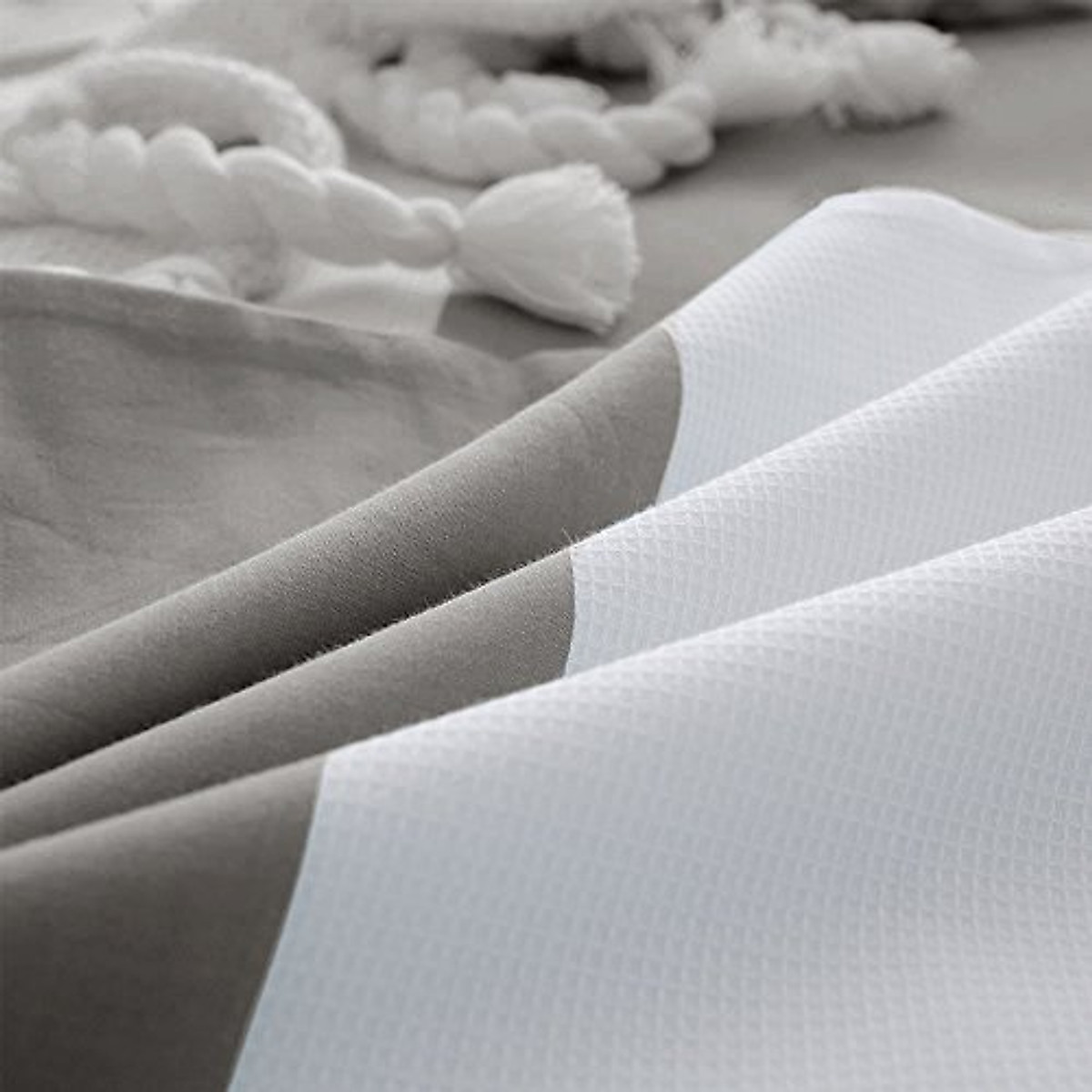 Merryfeel Cotton Duvet Cover Set Queen,100% Cotton Waffle Weave Duvet Cover Set - Grey and White Stripe Bedding Set