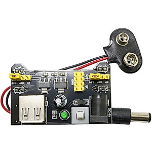 SQXBK 1-Pack MB102 Breadboard Power Supply Module and 9v Battery Clip with 2.1mm X 5.5mm Male DC Plug Assortment Kit for Arduino