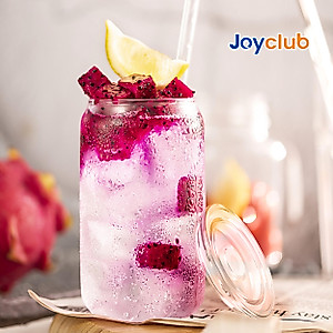 Joyclub 4 Pack Acrylic Lids Fit for 16 oz Glass Cups with Lids and Straws, Replacement Lids for Drinking Beer Glasses with Bamboo Lids Iced Coffee Cups Cute Tumbler Cup (Clear)