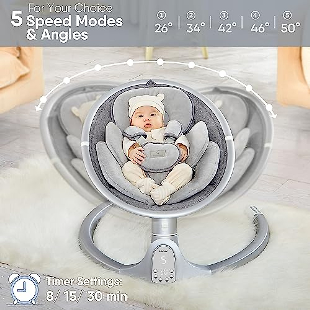 BabyBond Baby Swings for Infants, Bluetooth Infant Swing with Preset Lullabies, 5 Point Harness Belt, 5 Speeds and Remote Control - Portable Baby Swing for Indoor and Outdoor (New Version)