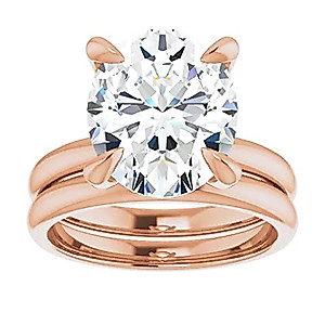 Solid Gold Engagement Ring Set for Women, Handmade 5 Carats Oval Cut Moissanite Solitaire Ring Set Diamond Wedding Bridal Ring Anniversary Propose Gift Her, 10K/14K/18K, 925 Silver