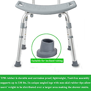 Slope Replacement Feet for Shower Chair Bath Seat, shower stools and transfer bench, non-skid Shower Bench and Tub Transfer Benches Rubber Suction Cup Feet, Metal Insert Reinforced (slope, 1-1/8" I.D)