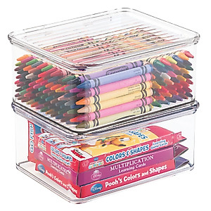 mDesign Plastic Playroom/Gaming Storage Organizer Box Containers, Hinged Lid for Shelves or Cubby, Holds Small Toys, Building Blocks, Puzzles, Markers, Lumiere Collection, Clear