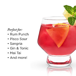 Viski Raye Footed Crystal Punch Cups Set of 2 - Premium Crystal Clear Glass, Stemless Heavy Base Punch Cocktail Glass Gift Set, 8 oz