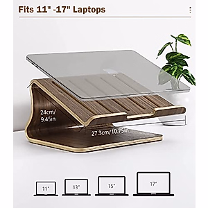 MoKo Wood Laptop Stand, Wooden Laptop Stand for Desk, Ergonomic Computer Cooling Holder, Natural Wooden Texture Desktop Notebook Stand Fits MacBook/iPad/Surface/Dell/Chromebook Laptops 11-17", Walnut