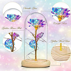 QUNPON Womens Gifts for Christmas Flowers Gifts for Women,Mom Grandma Sister for Girlfriend Her Wife Friends,Birthday Gifts for Women,Rainbow Galaxy Glass Rose Gifts for Christmas