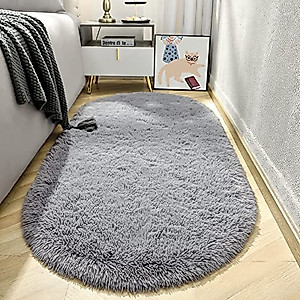 LOCHAS Fluffy Carpet Soft Gray Bedroom Rug Throw Carpets Modern Shaggy Area Rugs for Bedroom Bedside Girls Kids Children Home Decor 2.6' x 5.3'