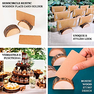 Efavormart Set of 10 Semicircle Rustic Wood Place Card Holders with Brown Paper Place Cards, Wedding Table Number Display Stands - 2.5"