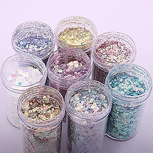 Craft Glitter Set 12 Colors Holographic Glitter Sequins Resin Rainbow Glitter for Body Face Nail Art Craft