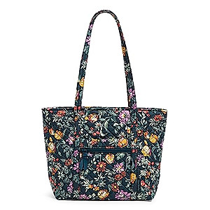 Vera Bradley Women's Cotton Small Vera Tote Bag, Fresh-Cut Floral Green, One Size