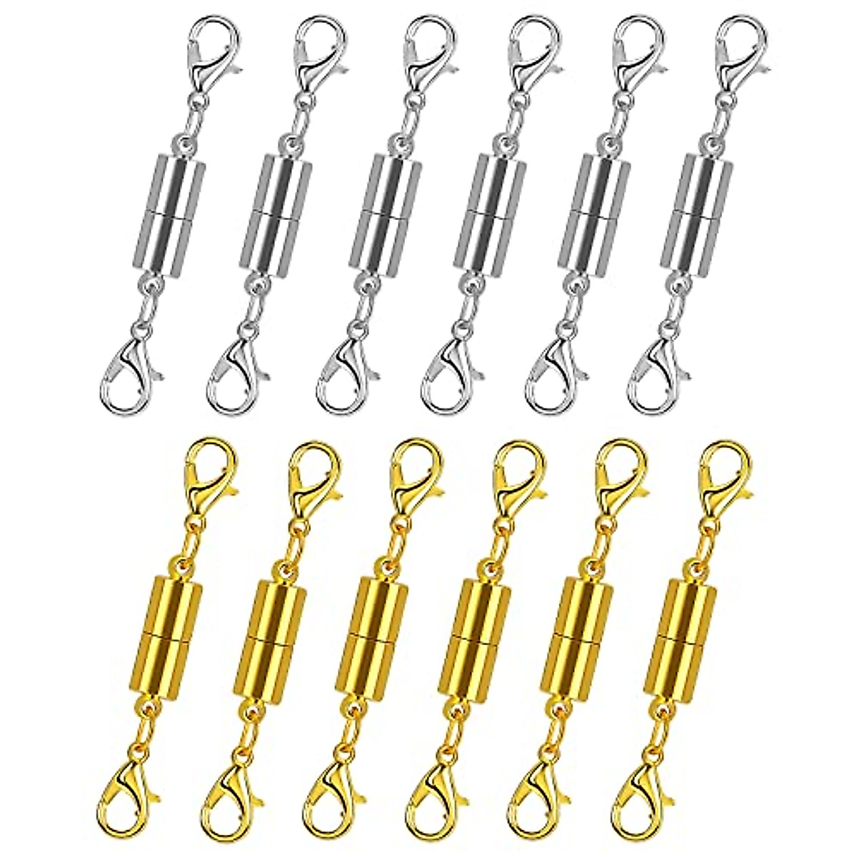 Pack of 12 Gold and Silver Color Magnetic Lobster Clasps for Jewelry. Strong Magnet Accessory for Necklace, Bracelet. DIY Friendly. (Regular)
