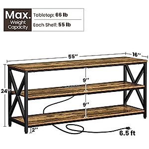 Yaheetech TV Stand for TV up to 65 inch, Media Entertainment Center with Power Outlets & 3 Tier Storage Shelves, 55 Inches TV Console Table for Living Room, Bedroom, Rustic Brown
