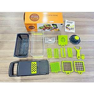 BM VIRAL Vegetable Chopper, Onion Chopper, Mandolin Slicer, Pro 10 in 1 professional food Chopper Multifunctional Vegetable Chopper and Slicer, Dicing Machine, With Container (grey)