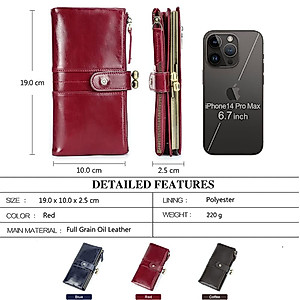 Contacts Kiss Lock Wallet for Women Leather, Kiss Clasp Wallet Coin Card Purse RFID Clutch Wallet Zipper Red Vintage Phone Holder