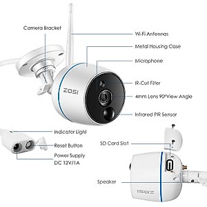 ZOSI 2MP Wireless Security Camera System, 8CH NVR with 1TB HDD and (4) Weatherproof IP Camera 1080p, Plug and Play, Auto Match, Two-Way Audio, Pir Motion Detection, Remote Access (Renewed)