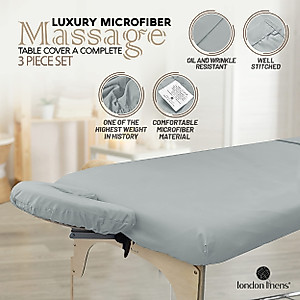 LONDON LINENS Soft Microfiber Massage Table Sheets Set 3 Piece Set - Includes Massage Table Cover, Massage Fitted Sheet, and Massage Face Rest Cover (Stone)