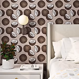 ReWallpaper Light Tan Peel and Stick Wallpaper Removable Brown Vinyl Wallpaper Stick and Peel Waterproof Contact Paper for Cabinets Bathroom Bedroom Tropical Coconut Fruit Wall Paper Roll 17.5in×10ft