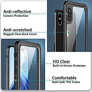 SPIDERCASE Designed for iPhone Xs Max Waterproof Case, Built-in Screen Protector Full-Body Clear Call Quality Heavy Duty Shockproof Cover Case for iPhone Xs Max 6.5’’ (Black/Clear)