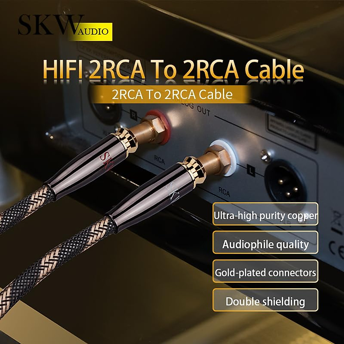 SKW Upgrad Audiophiles Audio Cable 2RCA Male to 2RCA Male HiFi System Converter Adapter with Diameter 12.8mm Black 4.9ft (1.5M)