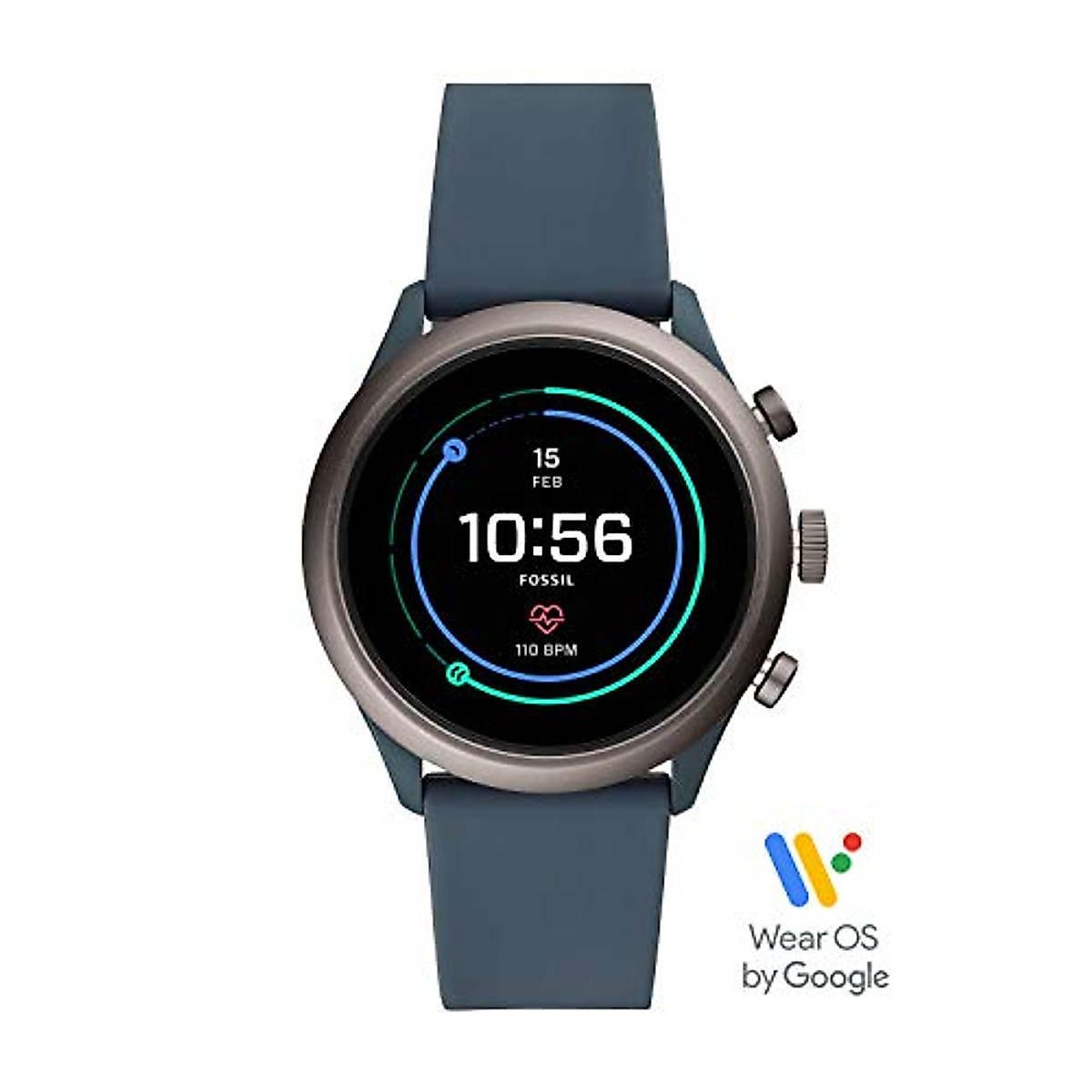 Fossil Men's Gen 4 Sport Heart Rate Metal and Silicone Touchscreen Smartwatch, Color: Grey, Blue (FTW4021)