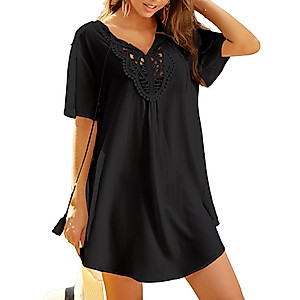Ekouaer Swimsuit Cover Ups for Women Lace Crochet V-Neck Bikini Beach Coverups Dress for Swimwear Bathing Suit