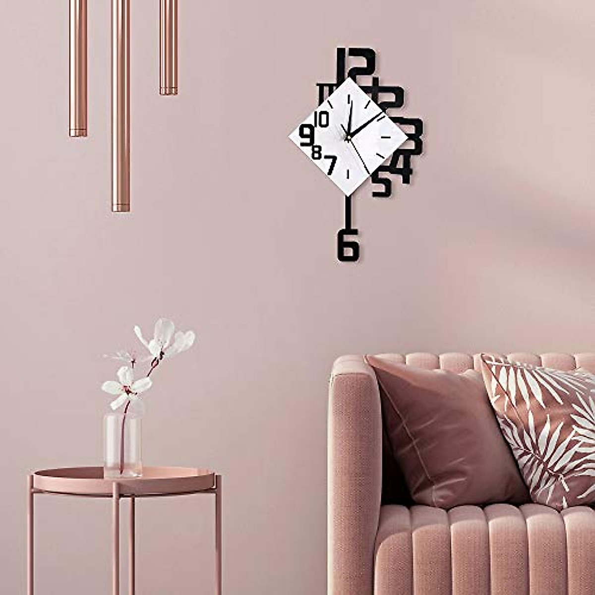The Geeky Days Large Numbers Pendulum Clock Black and White Modern Design Irregular Numerals Decorative Fashion Silent Quartz Wall Watch with Swinging Number