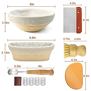 Sourdough Bread Baking Supplies: 9 Inch Round & 10 Inch Oval Banneton Bread Proofing Baskets w/Liner, Bread Lame, Dough Scrapers, Cleaning Brush, Artisan Bread Making Gifts for Bakers