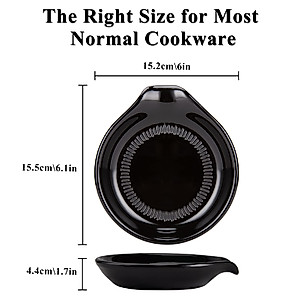 HONEZUEN Kitchen Black Spoon Rest for Stove Top, Round Large Ceramic Spoon Holder for Kitchen Counter, Rustic Farmhouse Utensil Rest for Spatula, Ladle, Spoons or Tongs, Dishwasher Safe