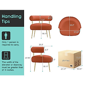 SEYNAR Mid Century Sherpa Boucle Accent Chair, Round Upholstered Barrel Arm Chair for Small Spaces, Fluffy Side Corner Sofa Chair for Living Room, Bedroom, Vanity, Office, Reading Nook(Orange)