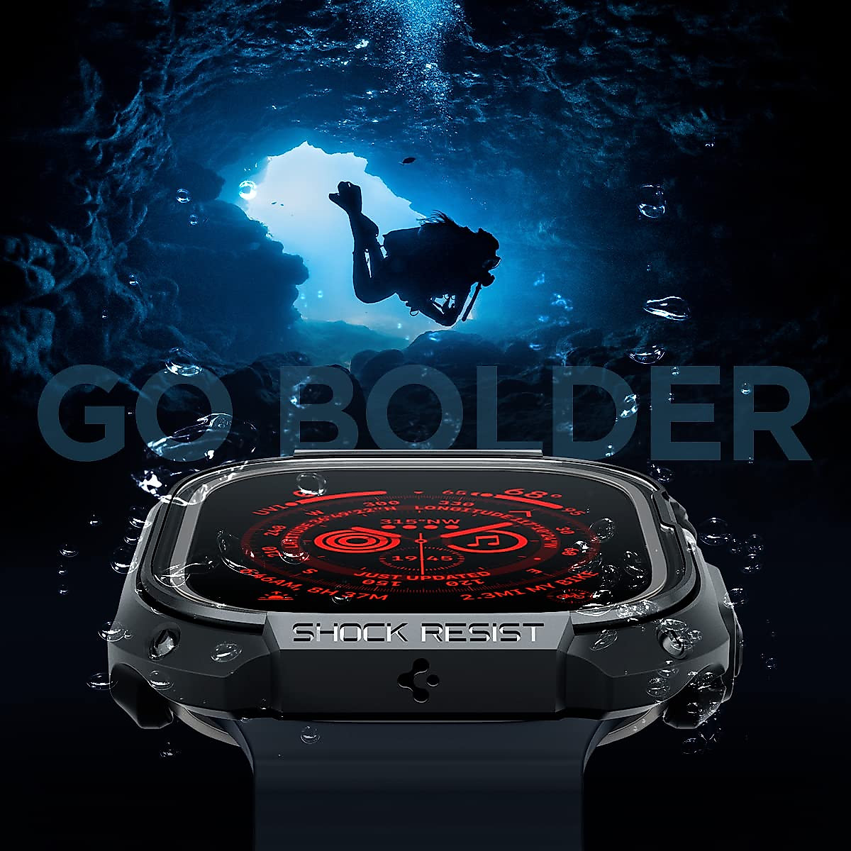 Spigen Tough Armor Designed for Apple Watch Ultra 2/Ultra Case 49mm Durable Full Coverage Apple Watch Ultra Case with Built-in Touch Sensitive Tempered Glass Screen Protector - Black