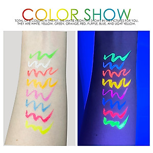 KYDA 8 Colors Neon Glow Liquid Eyeliner, Lasting Neon Matte Tint, Glow in the Dark Liner Pen, Quick Dry Fluorescent Rainbow Eyes Makeup, Under the Blacklight Colorful Eyeliner, by Ownest Beauty