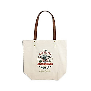 Ellijay, Georgia, The Mountains are Calling, Bear and Mountains, Contour (Canvas Deluxe Tote Bag, Faux Leather Handles & Zip Pocket)
