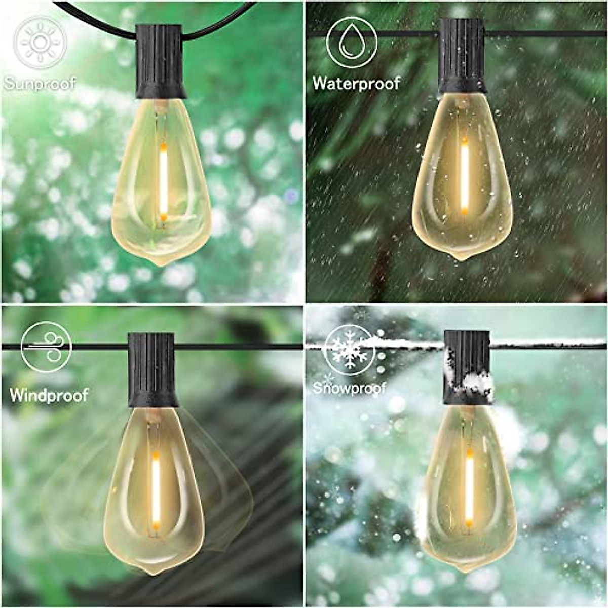 Svater Outdoor String Lights 100ft ST38 Patio String Lights with 52 Waterproof Shatterproof LED Bulbs(2 Spare) Connectable Lights for Outside Backyard Garden Porch