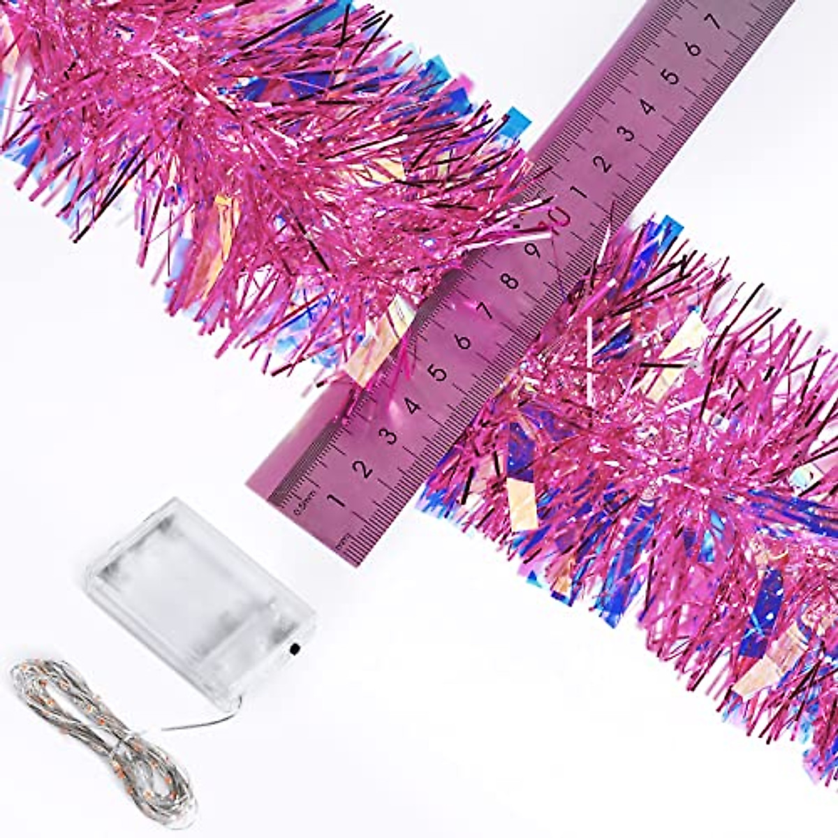 Canlierr 20 Feet Pink Christmas Tinsel Garland with LED Lights for Tree Hanging Decorations Party, Birthday, Weddings, Different Season Indoor Outdoor Events