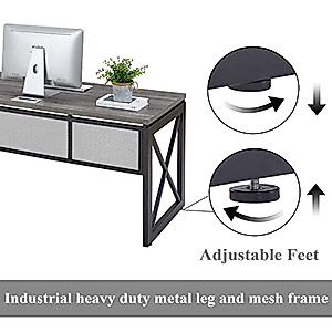 BON AUGURE Industrial Computer Desk, Rustic Wood Desk for Home Office, Sturdy Metal Writing Work Desk (60 Inch, Dark Grey Oak)