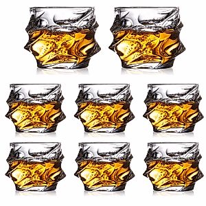 Unique Whiskey Glasses - Set of 8 Old Fashioned Tumblers - 11oz Elegant Crystal Rocks Glasses fits Home Bar - Dishwasher Safe - Whiskey Gifts for Men, Hunband, Dad