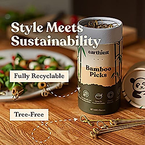 Cocktail Picks - Bamboo Skewers - Toothpicks For Appetizers-4 inch Wooden Skewers (100 Pack) - Party Toothpick for Appetizer and Cocktail Drinks.