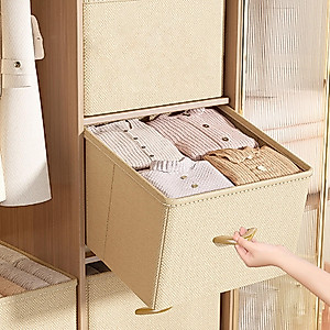 PONPRNGY Cloth Storage Bin - Large Capacity Storage Bins Closet Organizer System, Household Wardrobe Layered Sorting Box Clothes Pants Fabric Art Drawer Folding Clothes Storage Box (B/medium)