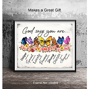Christian Bible Verses Wall Art - God Says You Are Decor - Inspirational Catholic Religious Encouragement Gifts for Women Girls Room - Psalms Scripture Wall Decor - Rustic Positive Motivational Quotes