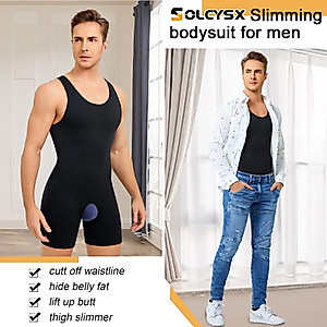 SOLCYSX Mens Sleeveless Full Body Shaper Underwear Slimming Compression Bodysuit Shapewear Tummy Control Fajas Para Hombres (Black, XL-2XL)