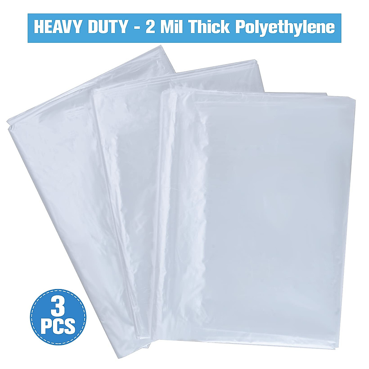 PILOT FISH 2 Mil Plastic Drop Cloth for Painting, Plastic Sheeting 3 Pack 9x12 Feet Waterproof Drop Cloth Heavy Duty Thick Traps Clear Cloth for Furniture Cover, Dustproof Tear Resistance Couch Cover